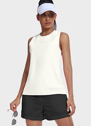 Hiverlay Women's Workout Athletic Running Tank Tops Loose Fit Exercise Sports Gym Muscle Shirts White m