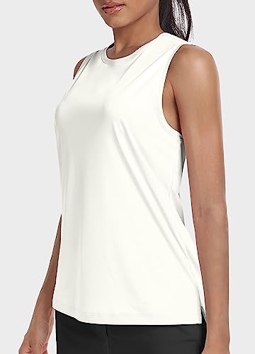 Hiverlay Women's Workout Athletic Running Tank Tops Loose Fit Exercise Sports Gym Muscle Shirts White m