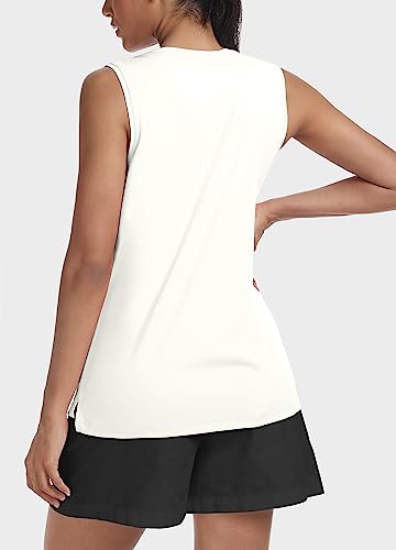Hiverlay Women's Workout Athletic Running Tank Tops Loose Fit Exercise Sports Gym Muscle Shirts White m