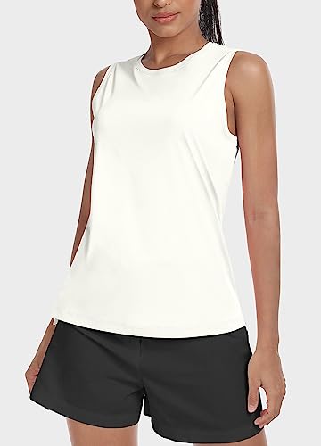 Hiverlay Women's Workout Athletic Running Tank Tops Loose Fit Exercise Sports Gym Muscle Shirts White m