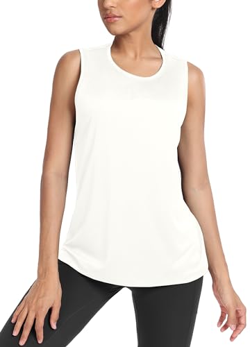 Hiverlay Women's Workout Athletic Running Tank Tops Loose Fit Exercise Sports Gym Muscle Shirts White m