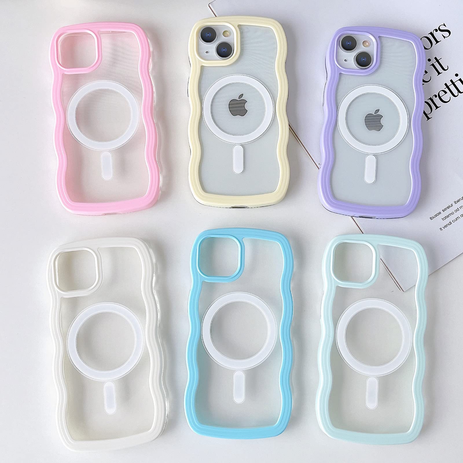 Yeddabox Compatible for iPhone 13 Case with Magsafe, Wave Magnetic Phone Case Cute Water Ripple Candy Colors Frame Shockproof for iPhone 13 Phone Case for Women 6.1 Inch - White
