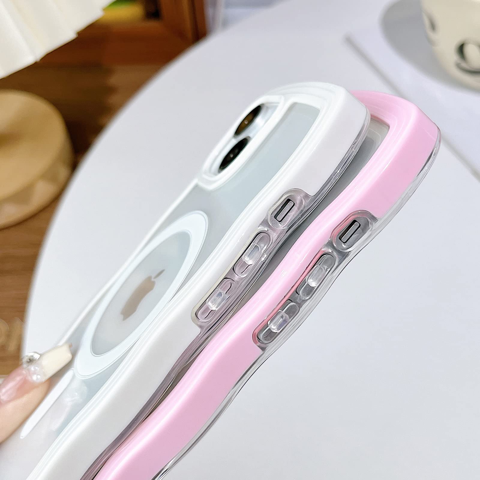 Yeddabox Compatible for iPhone 13 Case with Magsafe, Wave Magnetic Phone Case Cute Water Ripple Candy Colors Frame Shockproof for iPhone 13 Phone Case for Women 6.1 Inch - White