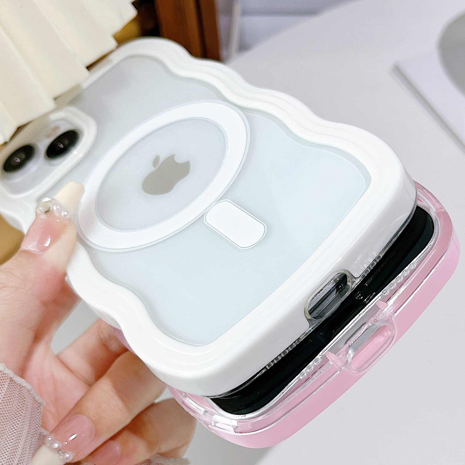 Yeddabox Compatible for iPhone 13 Case with Magsafe, Wave Magnetic Phone Case Cute Water Ripple Candy Colors Frame Shockproof for iPhone 13 Phone Case for Women 6.1 Inch - White