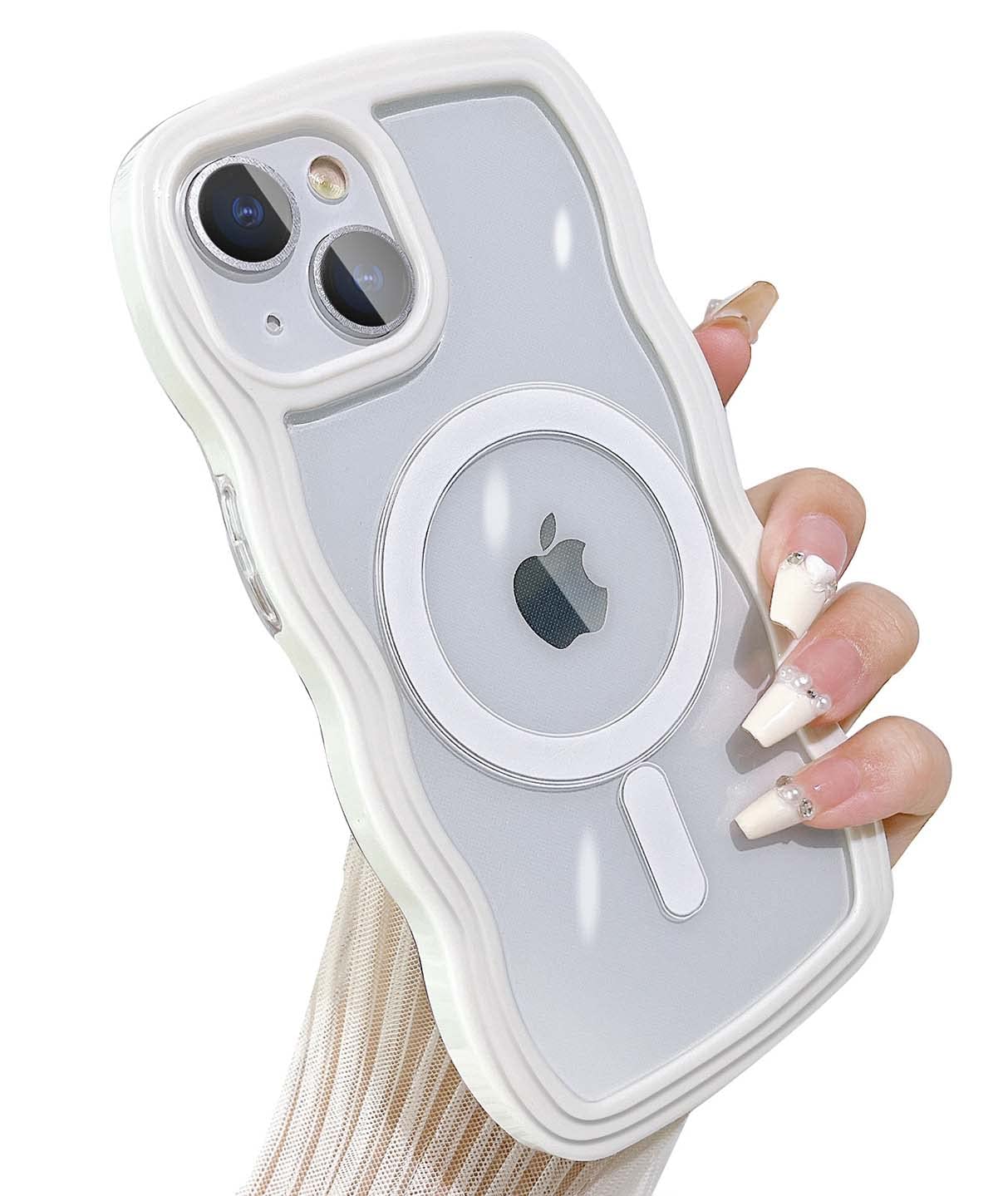 Yeddabox Compatible for iPhone 13 Case with Magsafe, Wave Magnetic Phone Case Cute Water Ripple Candy Colors Frame Shockproof for iPhone 13 Phone Case for Women 6.1 Inch - White