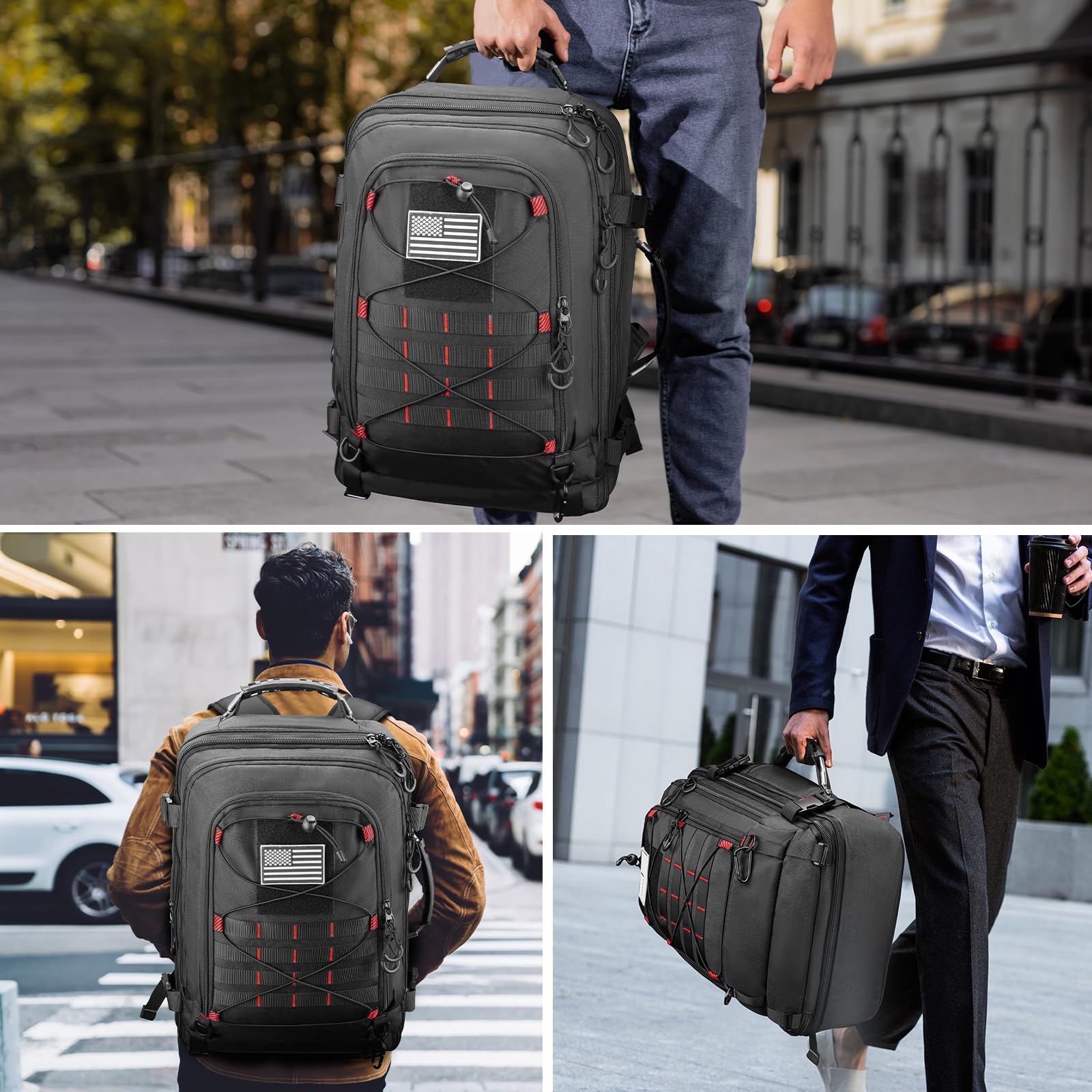 Vancropak Travel Backpack for Men, Extra Large 17.3 inch Laptop Backpacks, Flight Approved Sturdy Carry on Suitcase for Airplanes with 3 Packing Cubes, Expandable 50L Luggage Daypack Duffel Bag, Black