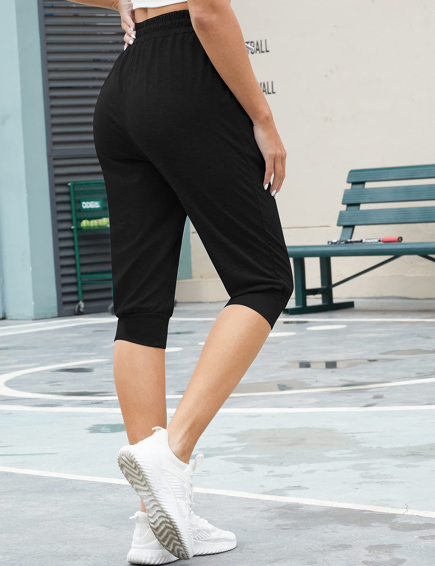 Syhood 2 Pack Women Capri Sweatpants Women's Drawstring Capris Casual Cropped Jogger Pants with Pockets (Black, Burgundy, XX-Large)