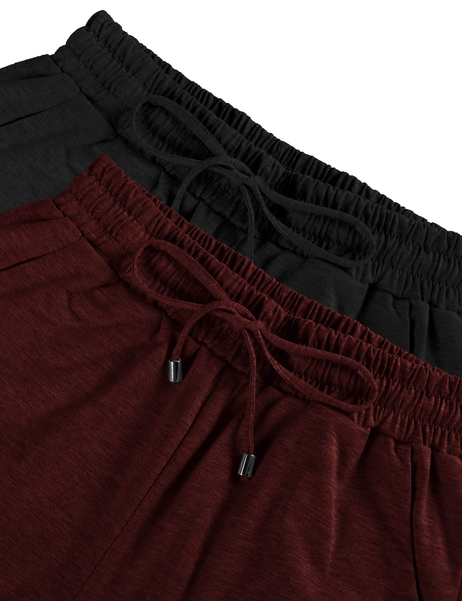 Syhood 2 Pack Women Capri Sweatpants Women's Drawstring Capris Casual Cropped Jogger Pants with Pockets (Black, Burgundy, XX-Large)
