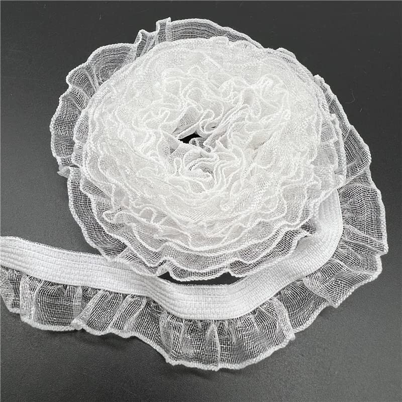 5yards 16mm Organza Elastic Lace Ribbon Fold Over Spandex Elastic Band for Sewing Lace Trim Waist Band Garment Accessory (Color : White, Size : 2 Yards)