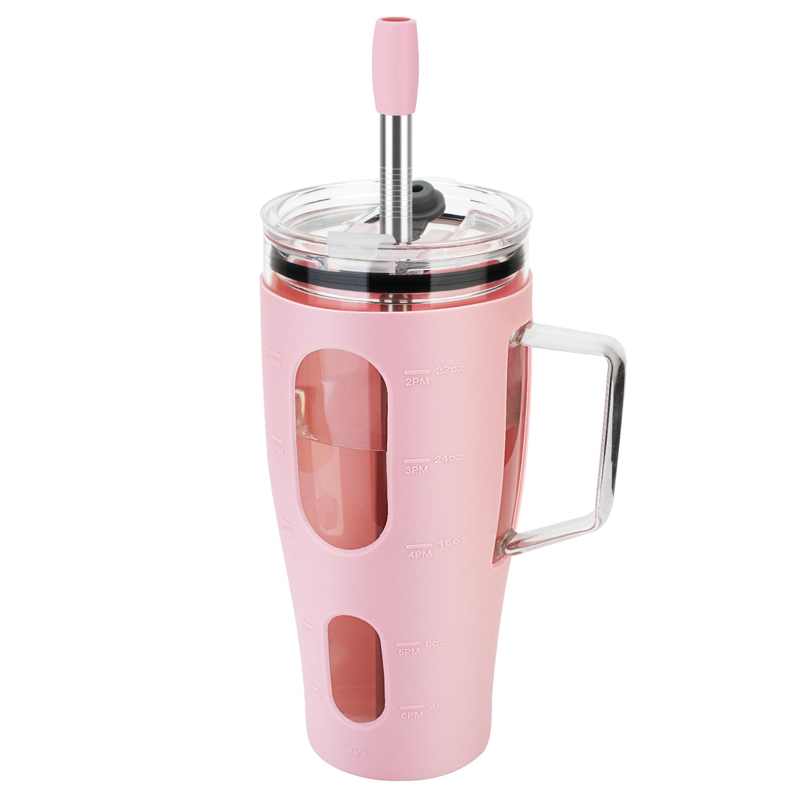 Zenbo 40oz Iced Coffee Cup with Handle, Glass Tumbler with Straw and Lid, BPA-Free Silicone Sleeve