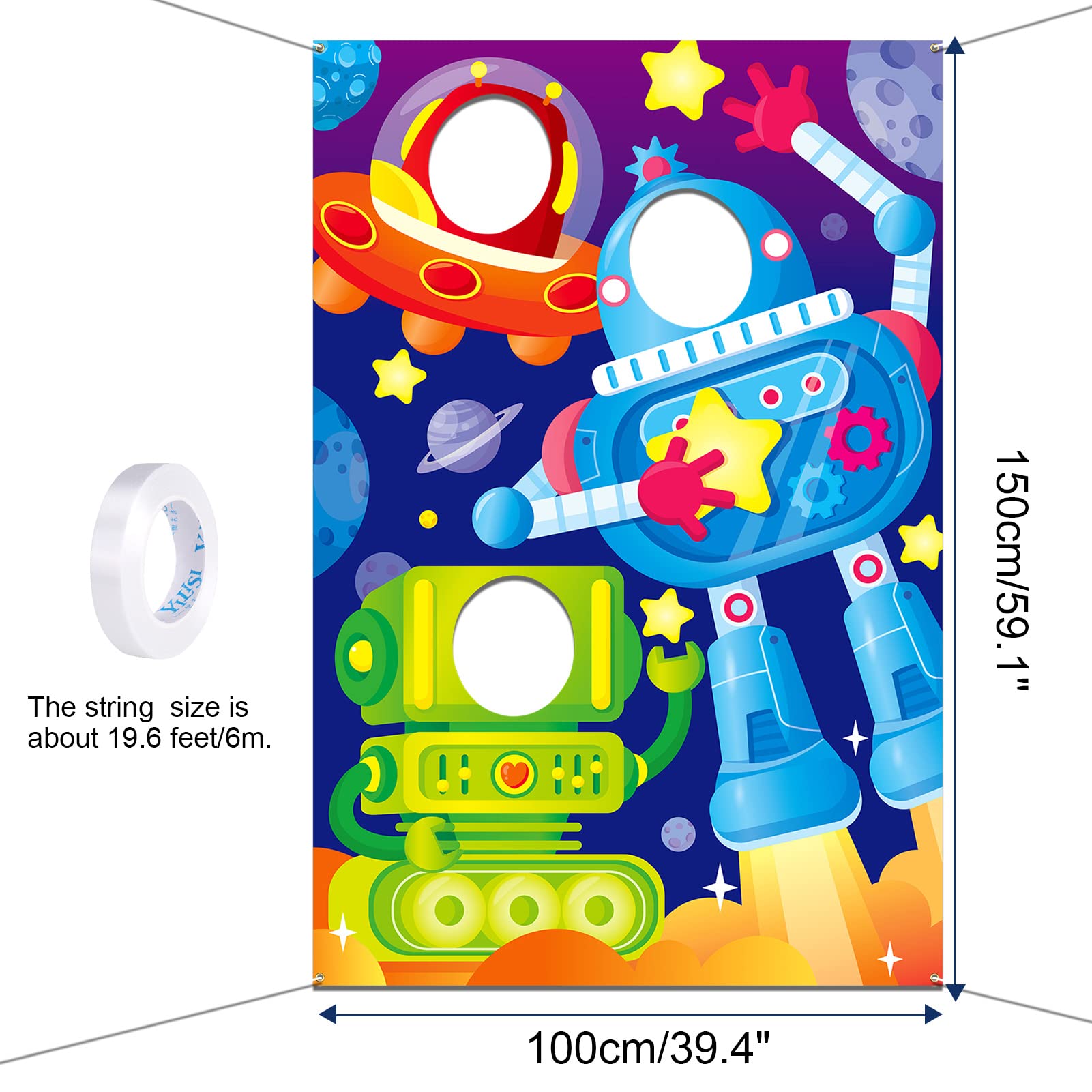 DPKOW Kids Robot Party Prop - Funny Robot Face Photo Banner for Boys' Space-Themed Birthday Party Decorations