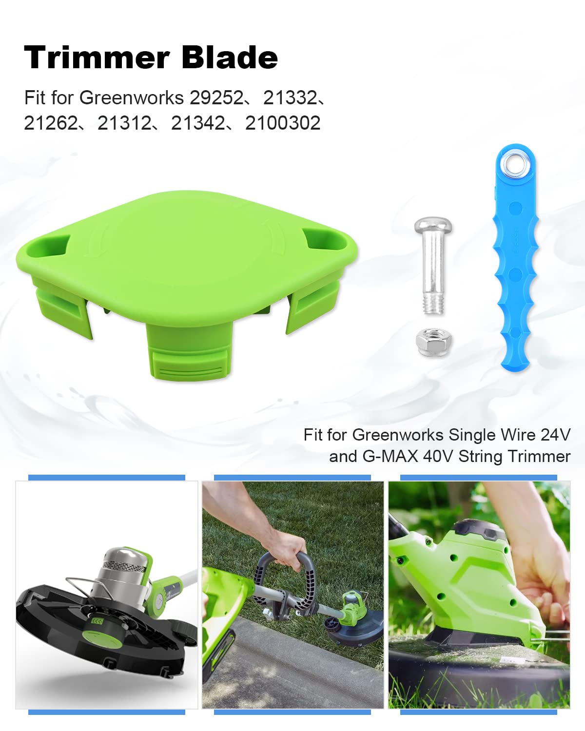 ULXIOM Polycarbonate Bladed Trimmer Head Fits for Greenworks 21302 21332 21342 20V 24V 40V String Edger, with 6 Quickload Blades and 4 Screw