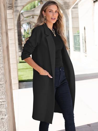 ANRABESS Women Cardigan Sweater Jackets Open Front Thick Knit Oversized Blazer Coatigan 2025 Fall Winter Long Coats Outwear Black Large