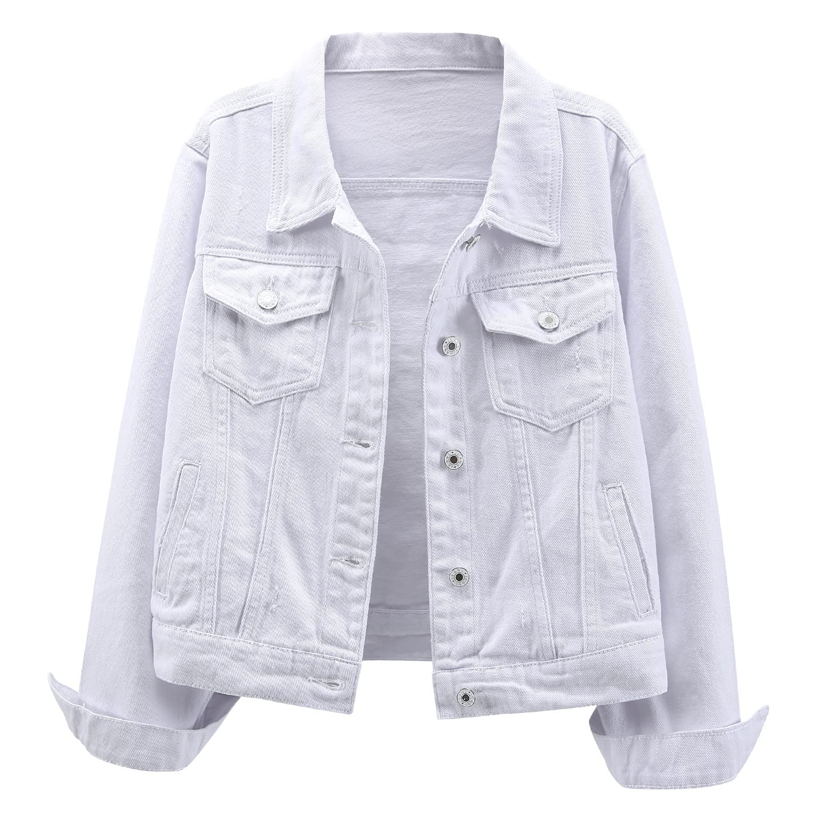 LifeShe Womens Button Down Jean Jacket Long Sleeves Casual Denim Jacket with Pockets