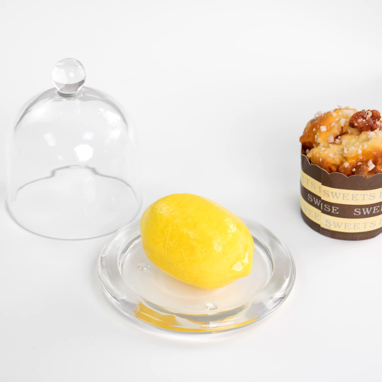 KVMORZE Glass Dessert Dome with Base, Mini Decorative Cake Tray with Glass Dome Cover, Cake Fruit Display Server Tray for Kitchen, Party, Weddings, Appetizer Dessert and Cheese Serving Platter