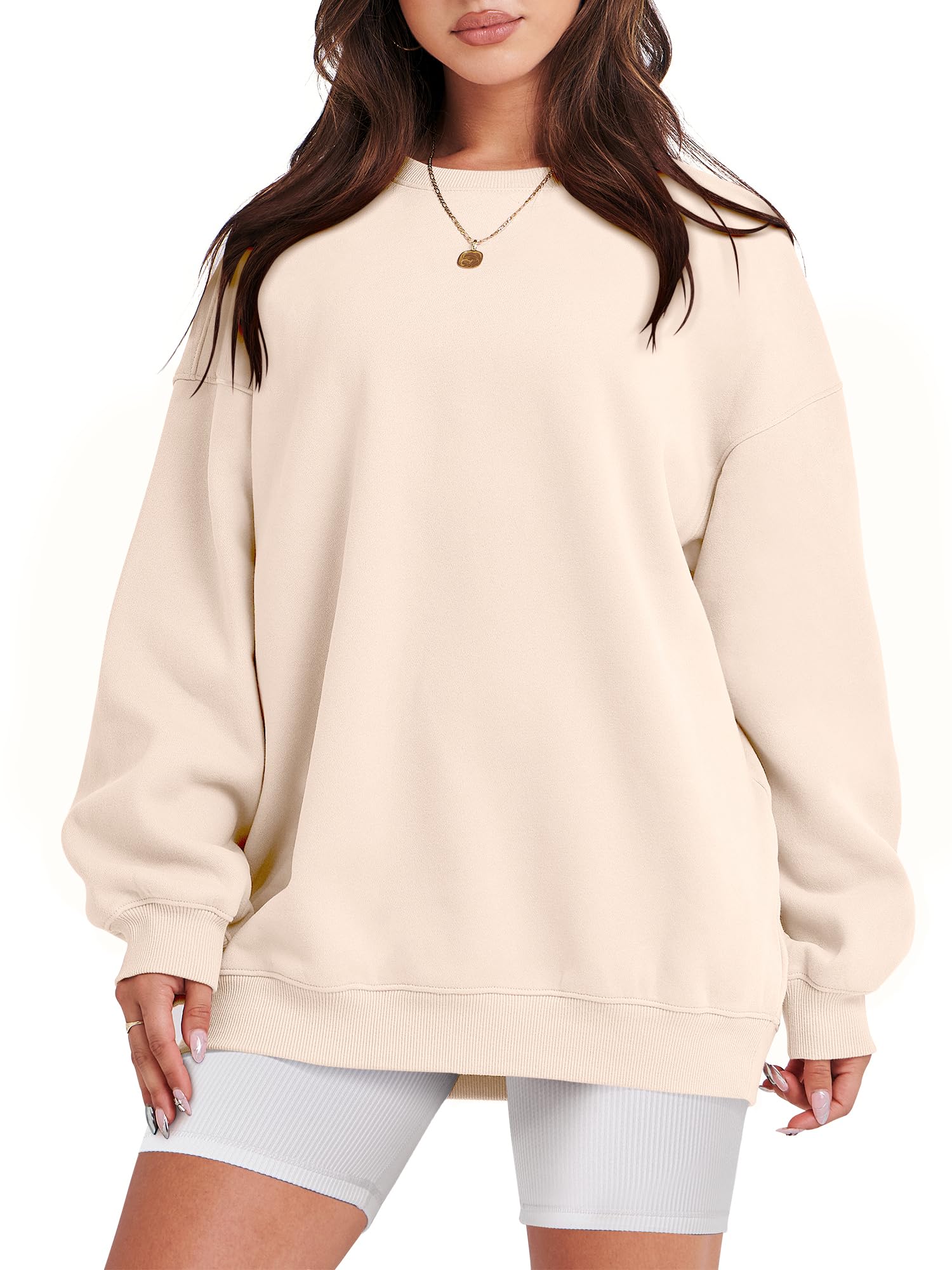 ANRABESS Sweatshirt for Women Oversized Crewneck Hoodies Fleece Casual Pullover Top Fall Fashion Outfits Clothes 2025 A1019 apricot Small