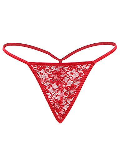 ohmydear G String Thongs for Women Sexy Lace Low Rise Underwear for Ladies No Show T-back Tanga Panties Red XL-2XL
