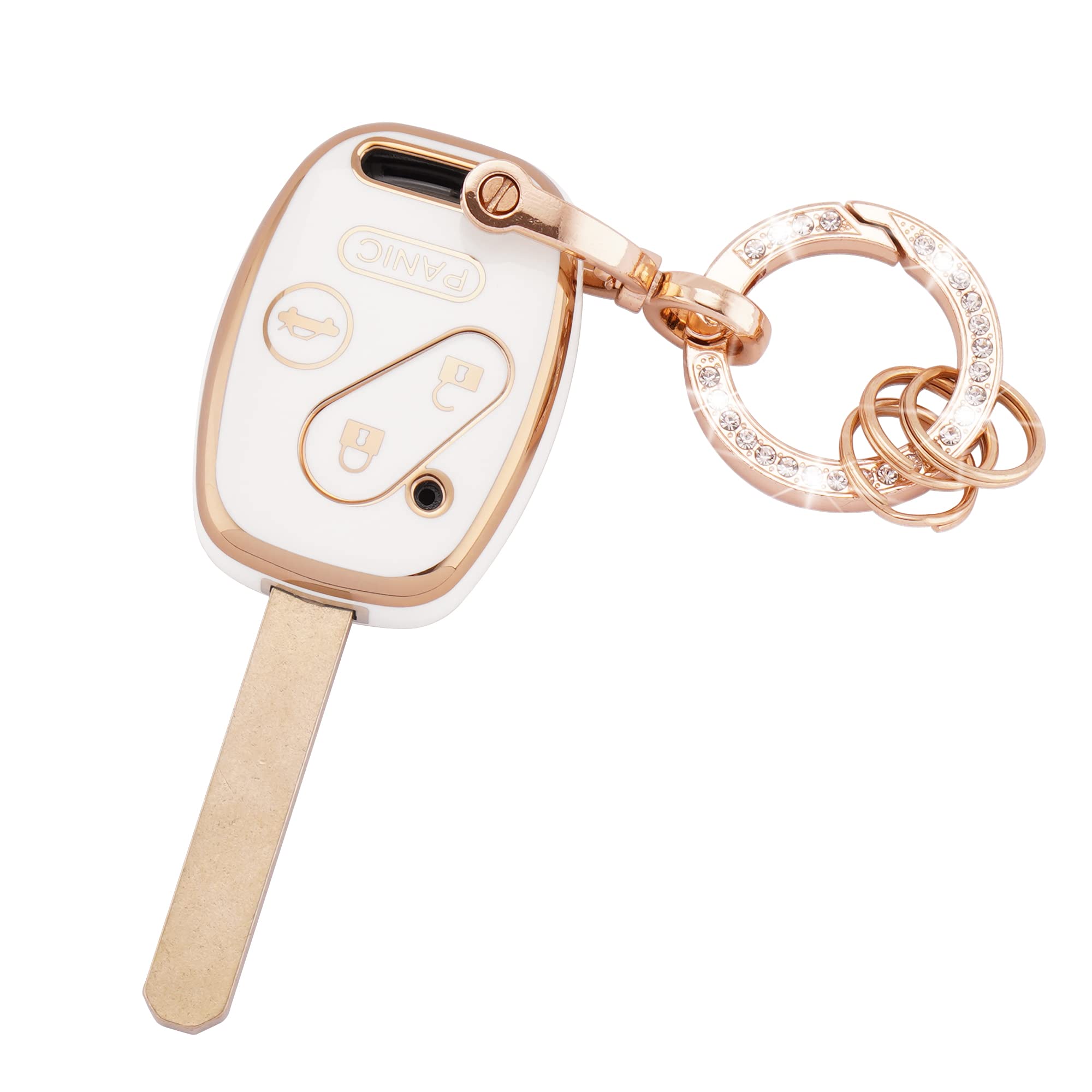 EKALA for Honda Key Fob Cover Soft TPU Full Protection Smart Key Case Shell with Bling Keychain Fit for Honda Accord Civic CR-V Pilot Element 4 Buttons Remote Smart Key Fob Holder (R-Hod-4R-W)