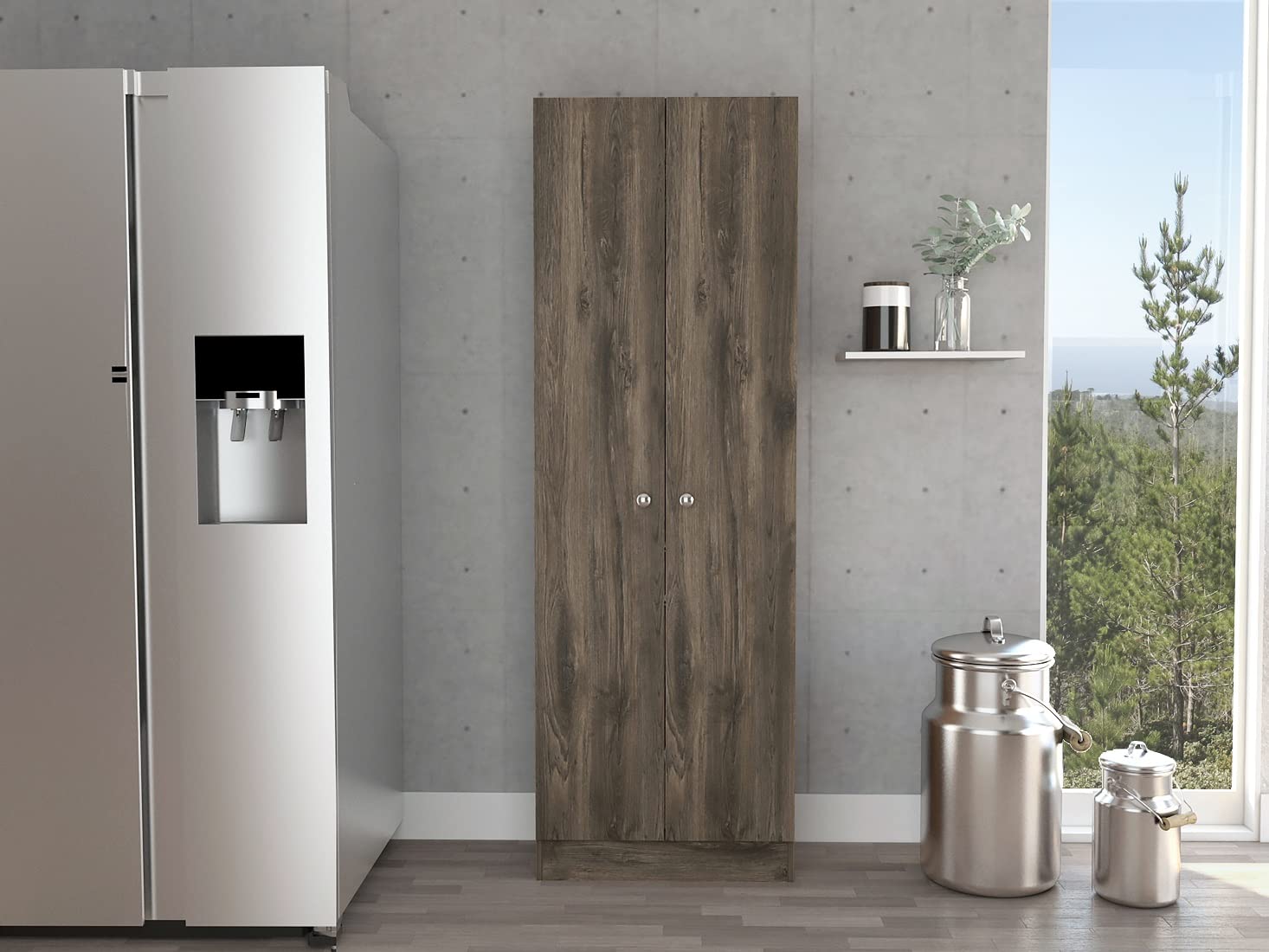 Prohonbec 71" H Modern Pantry Cabinet Cupboard, 5 Shelves, Double Door Cabinet Storage for Kitchen, Dining Room, Laundry or Utility Room (Dark Brown/Black)