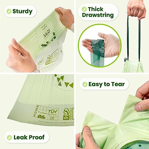 FMP Brands 100 Count 8 Gallon Compostable Drawstring Trash Bags, Extra Thick 1 Mil, Leak-Proof Kitchen Bag, 100% Compost Garbage Bag for Home Office Bathroom, BPI, ASTM D6400, OK Compost Certified