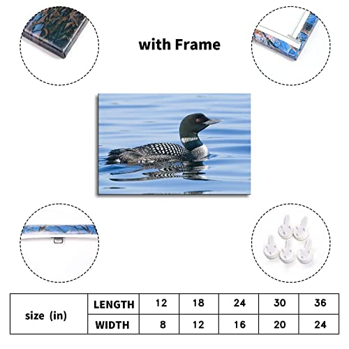 MSHDO Black Throated Loon Wall Art Canvas Prints Poster For Home Office Decorations With Framed 18"x12"