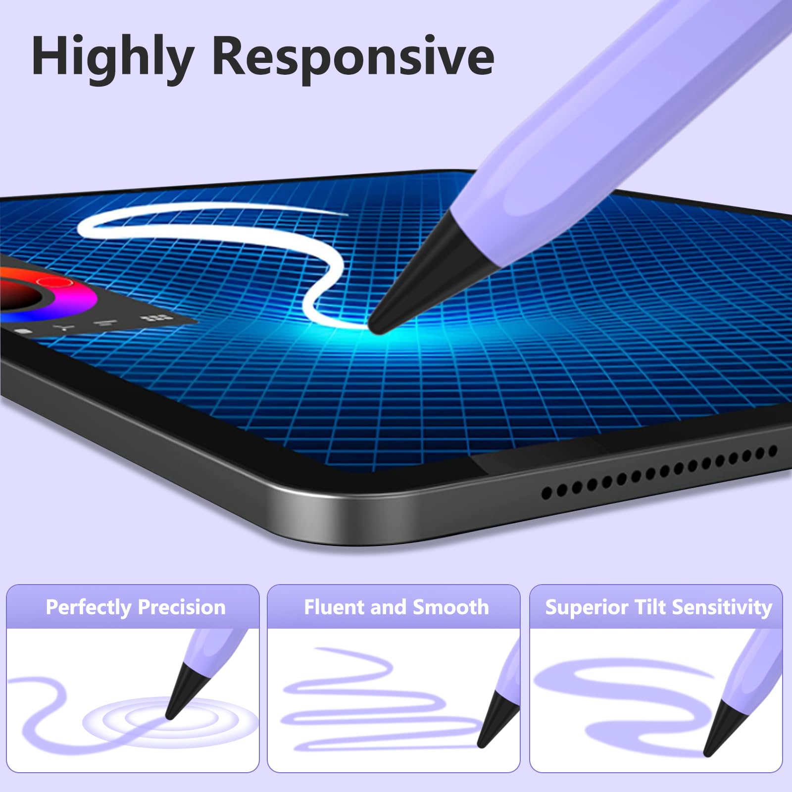 Stylus Pen for iPad 2018-2023, 15mins Fast Charge Apple Pencil for iPad 9th&10th Generation, Apple iPad Pro 11&12.9", iPad 8/7/6th Gen, iPad Air 3rd/4/5th Gen, iPad Mini 5/6th Gen (Black Purple)