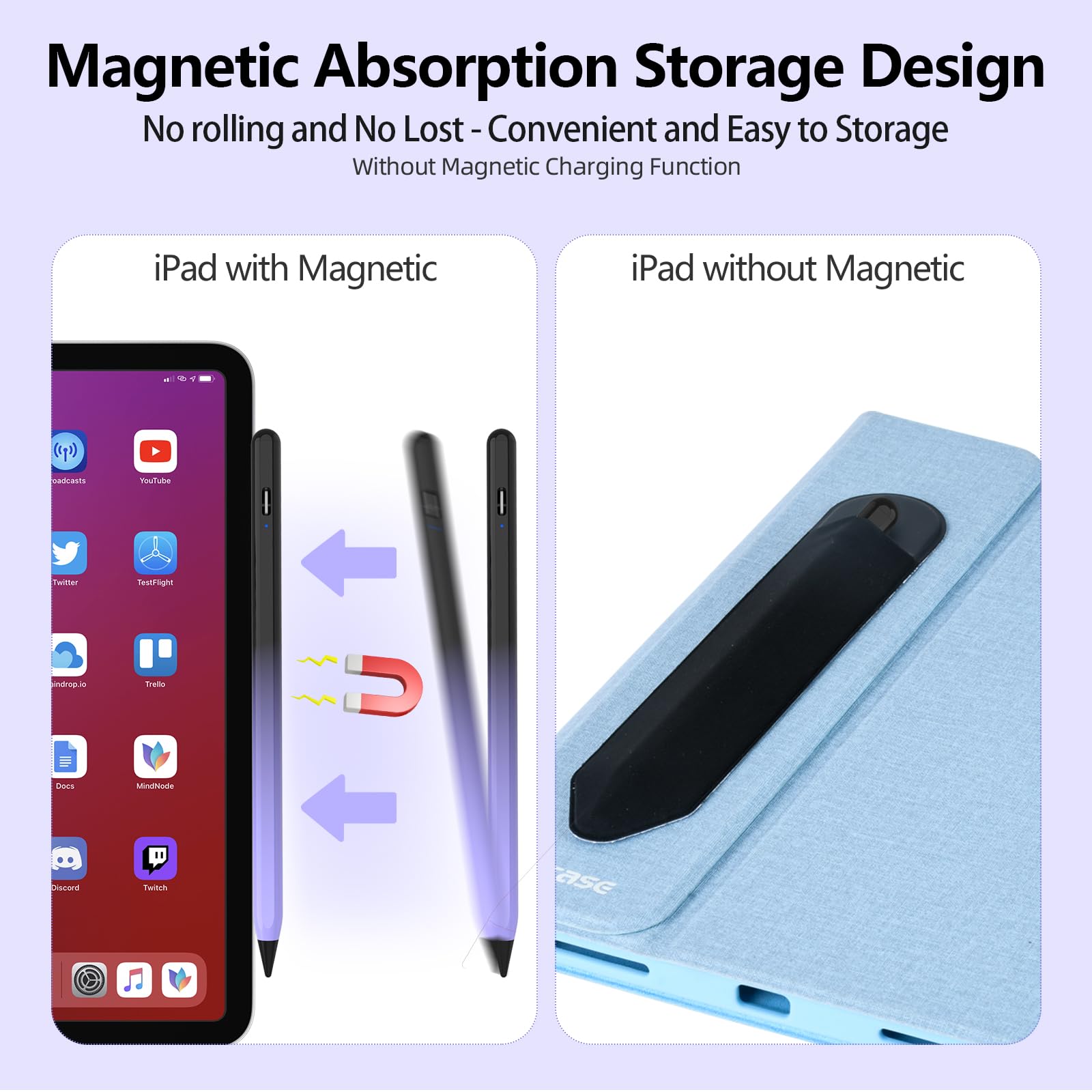 Stylus Pen for iPad 2018-2023, 15mins Fast Charge Apple Pencil for iPad 9th&10th Generation, Apple iPad Pro 11&12.9", iPad 8/7/6th Gen, iPad Air 3rd/4/5th Gen, iPad Mini 5/6th Gen (Black Purple)