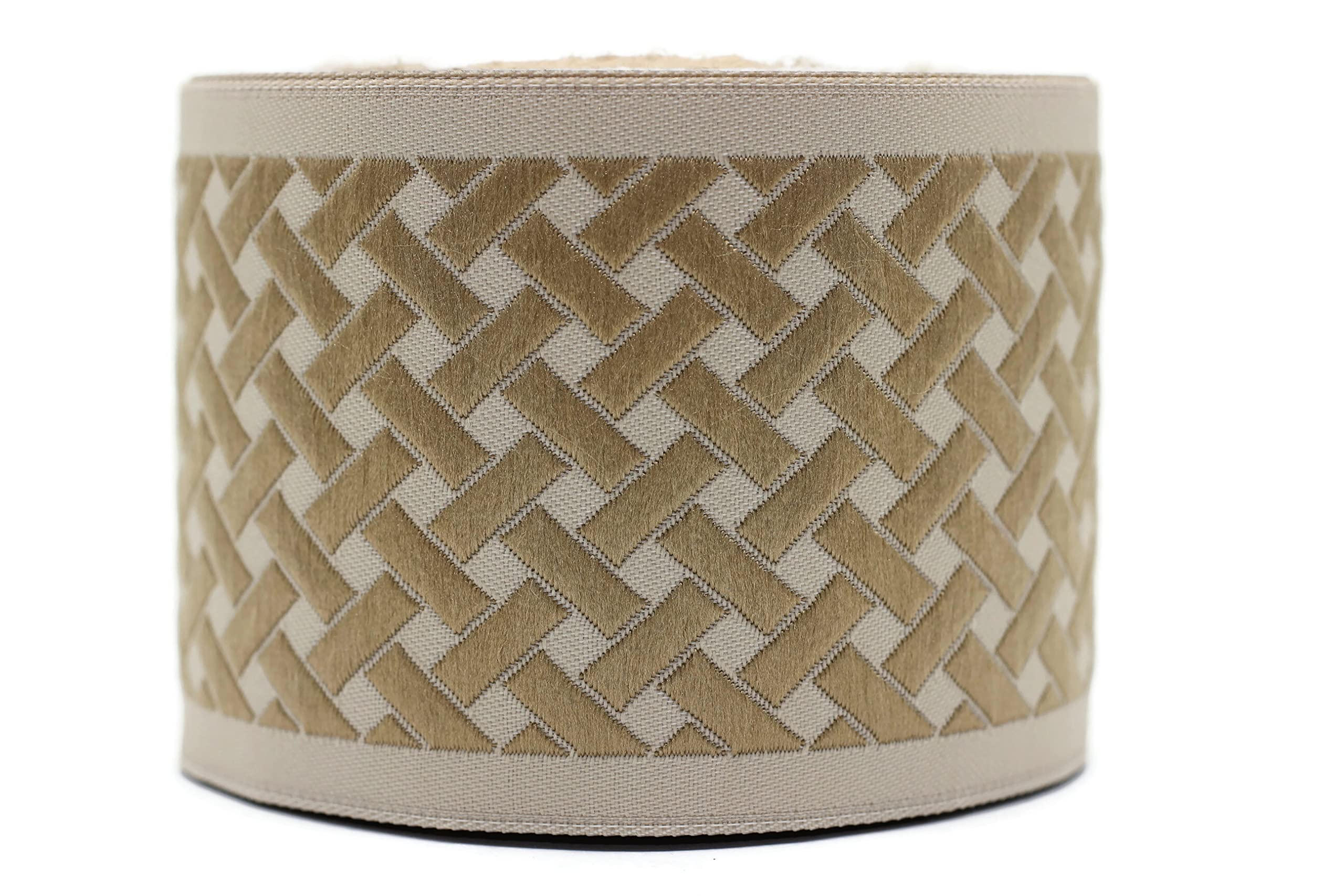 3.8 Yards Spool 2.7" Gold & Cream Knot Embroidered Drapery Trim Jacquard Ribbon for Your Drapes Curtains Drapery Banding Trim Tape V6 179