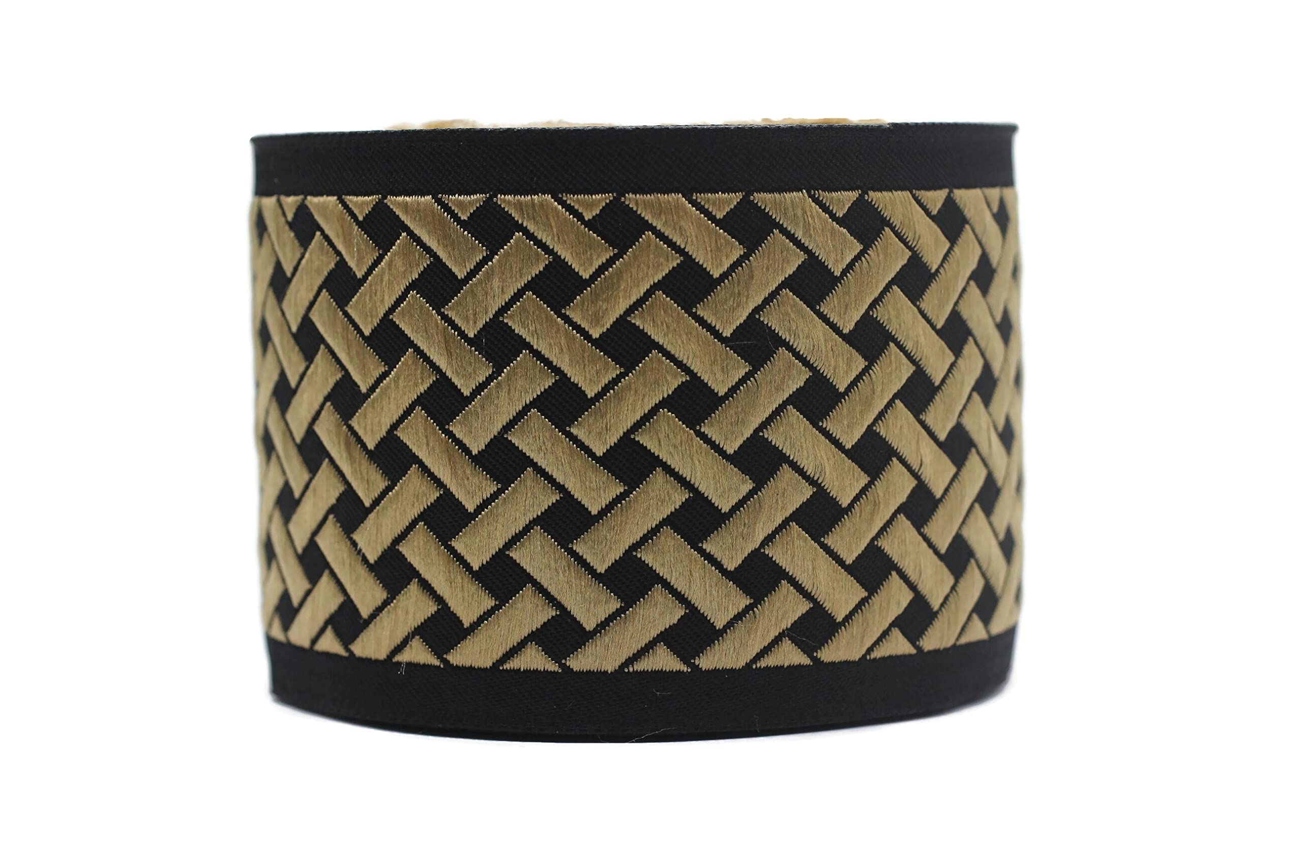 3.8 Yards Spool 2.7" Gold & Black Knot Embroidered Drapery Trim Jacquard Ribbon for Your Drapes Curtains Drapery Banding Trim Tape V7 179