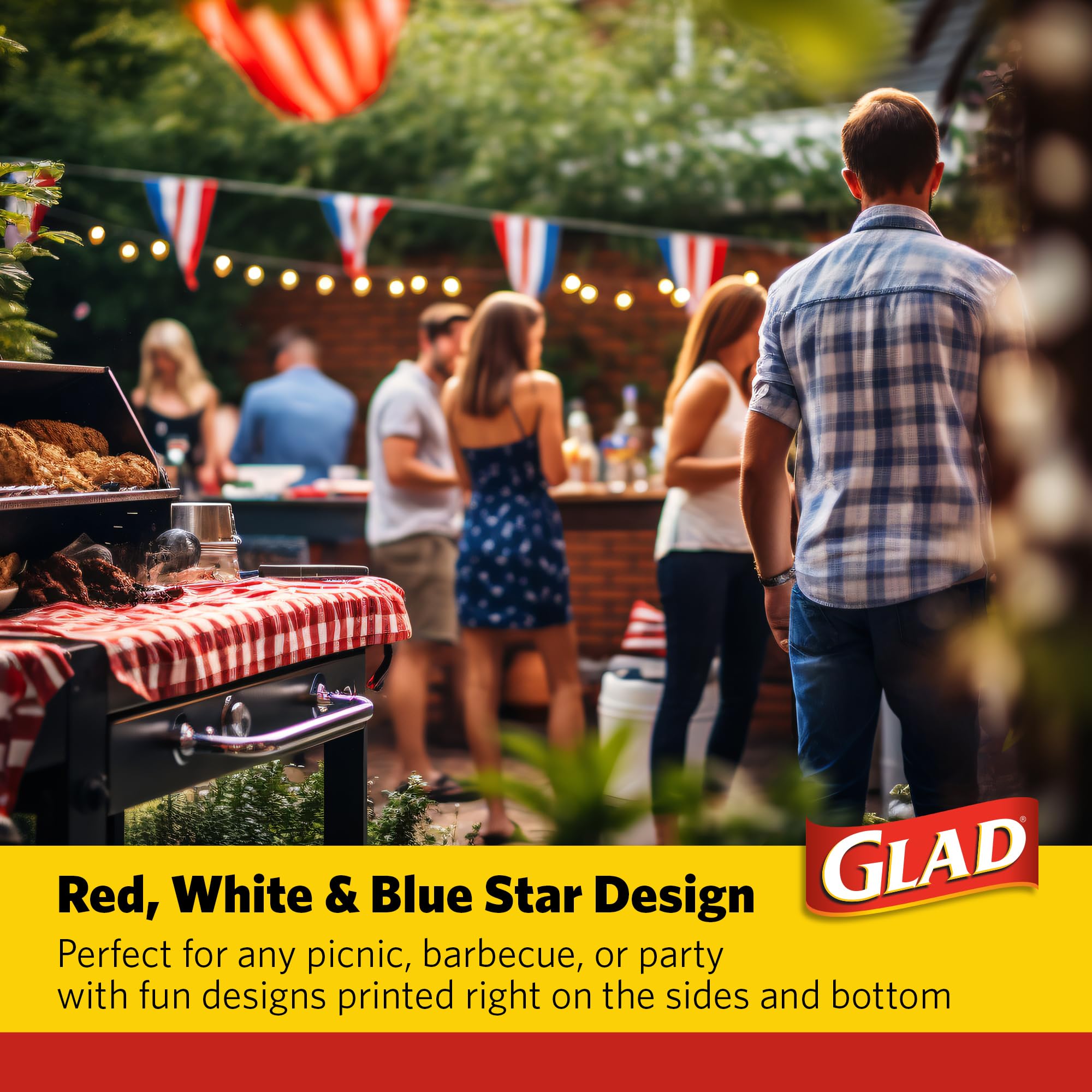 Glad Disposable Aluminum All Purpose Pans in Red, White & Blue Stars, 3ct with Lids - Printed Colorful Foil Steam Pans - 12.5β x 10.2β x 2.16β Aluminum Pan - Disposable Steamware