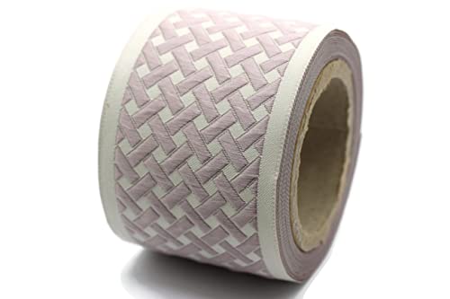 3.8 Yards Spool 2.7" Light Magenta & Beige Knot Embroidered Drapery Trim Jacquard Ribbon for Your Drapes Curtains Drapery Banding Trim Tape V2 179
