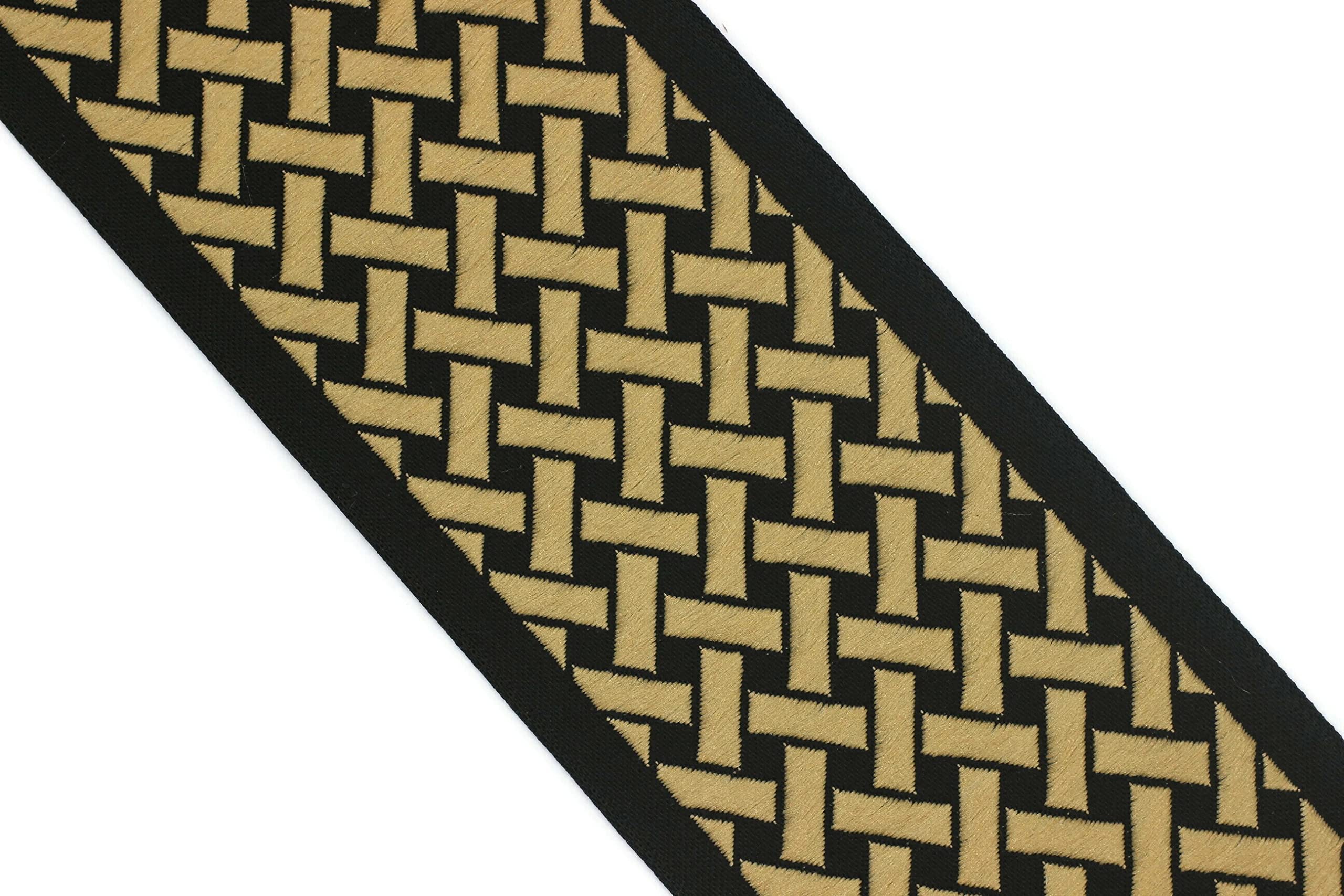 3.8 Yards Spool 2.7" Gold & Black Knot Embroidered Drapery Trim Jacquard Ribbon for Your Drapes Curtains Drapery Banding Trim Tape V7 179