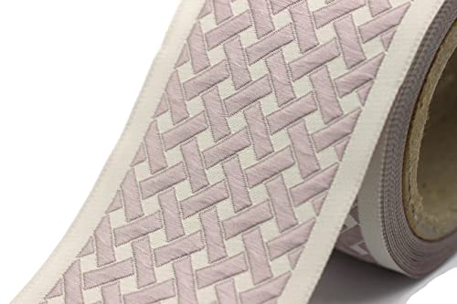 3.8 Yards Spool 2.7" Light Magenta & Beige Knot Embroidered Drapery Trim Jacquard Ribbon for Your Drapes Curtains Drapery Banding Trim Tape V2 179
