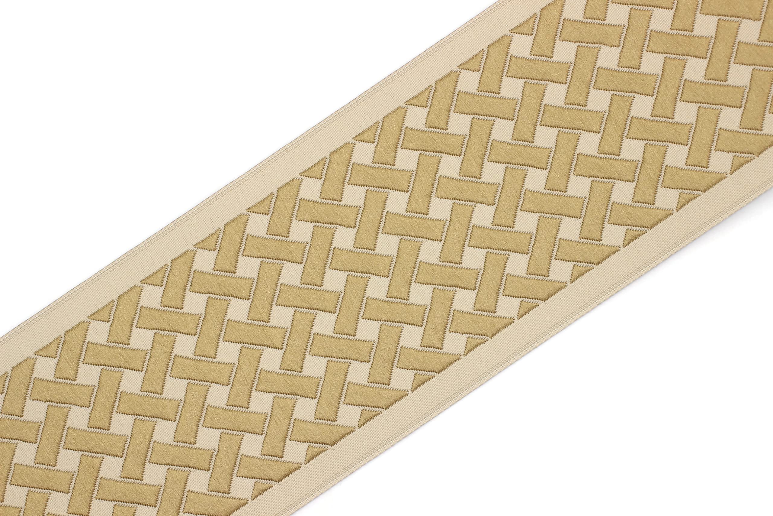 3.8 Yards Spool 2.7" Gold & Cream Knot Embroidered Drapery Trim Jacquard Ribbon for Your Drapes Curtains Drapery Banding Trim Tape V6 179