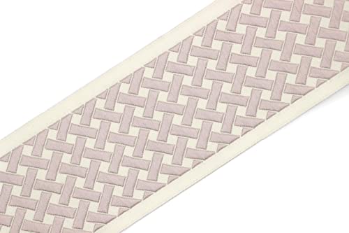 3.8 Yards Spool 2.7" Light Magenta & Beige Knot Embroidered Drapery Trim Jacquard Ribbon for Your Drapes Curtains Drapery Banding Trim Tape V2 179