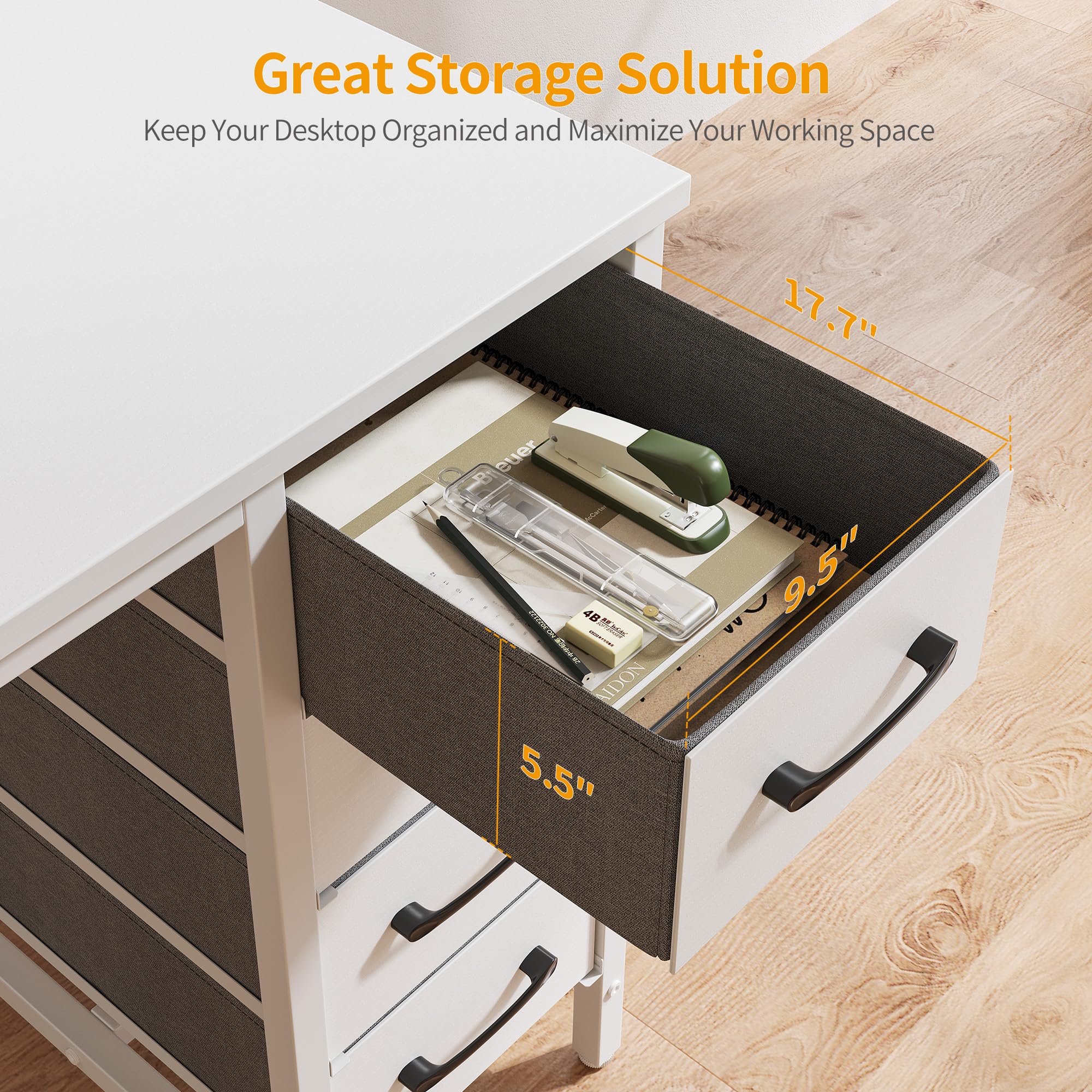 CubiCubi 47 Inch Computer Reversible Desk with 4 Storage Drawers, Small Home Office Kids Student Writing Study Work Table for Bedroom, White