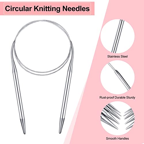 18 Pieces Circular Knitting Needles Set Stainless Steel Knitting Needles Size 2,3,4,5,6,8 mm for Any Weave DIY Lover or Beginner (31.5 Inch, 23.6 Inch, 16.9 Inch)