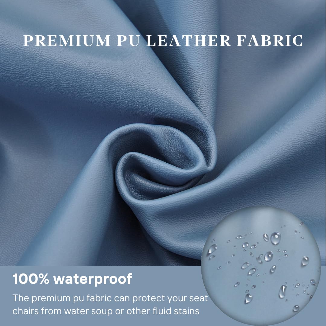 SearchI Waterproof PU Leather Seat Covers for Dining Chairs, 4 Pack Stretch Dining Room Chair Seat Covers, Kitchen Chair Seat Covers Protectors (Blue)