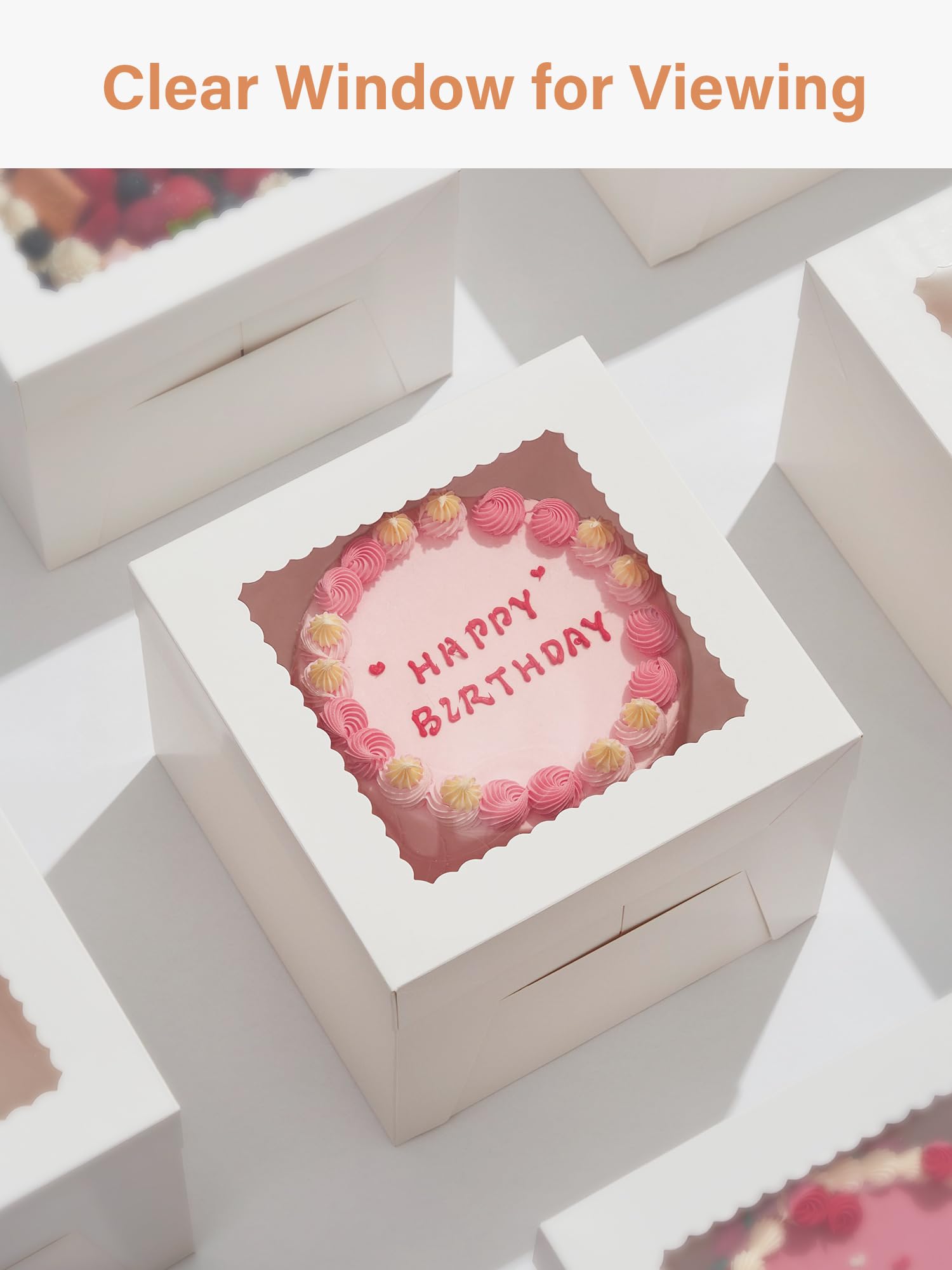 Kootek 10 Sets Cake Boxes 10 inch, 10x10x8 Inches White Bakery Box with Boards, Tall Cake Cardboard Containers for Multi-Layer Cakes, Cake Decorating for Mother's Day