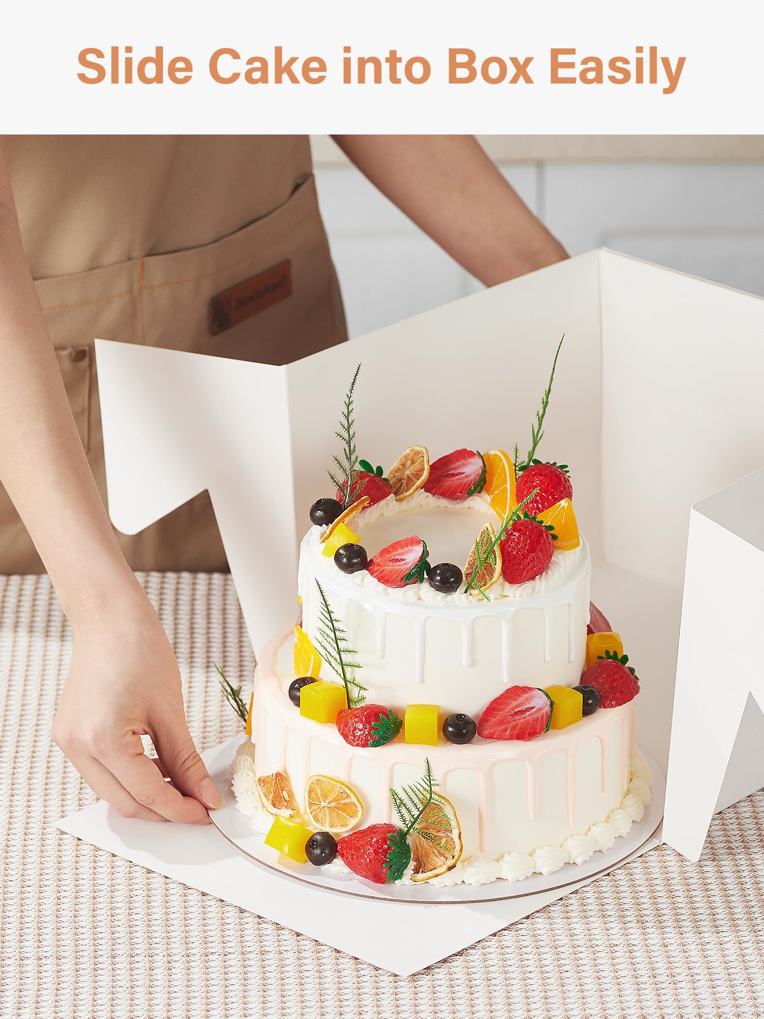 Kootek 10 Sets Cake Boxes 10 inch, 10x10x8 Inches White Bakery Box with Boards, Tall Cake Cardboard Containers for Multi-Layer Cakes, Cake Decorating for Mother's Day