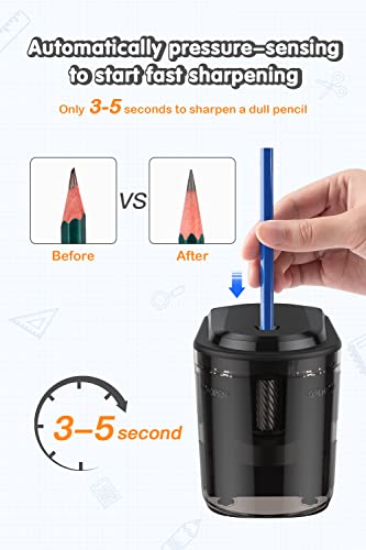 Electric Pencil Sharpener RIYO Heavy-Duty Helical Blade Auto Pencil Sharpener with Battery Operated for No.2(6-8mm) Pencils and Colored Pencils in School/Office/Home,Black(Not Included AC Adapter)