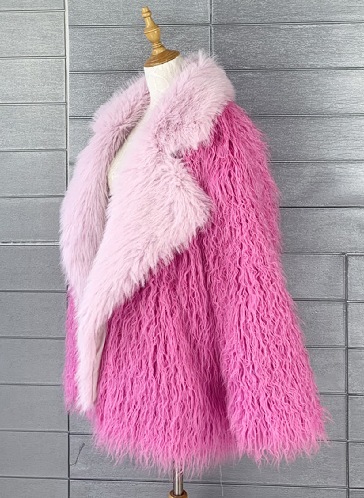 Vickstco Women's Fluffy Long Colorful Faux Fur Jacket Overcoat Warm Outwear Parka Coat Outwear