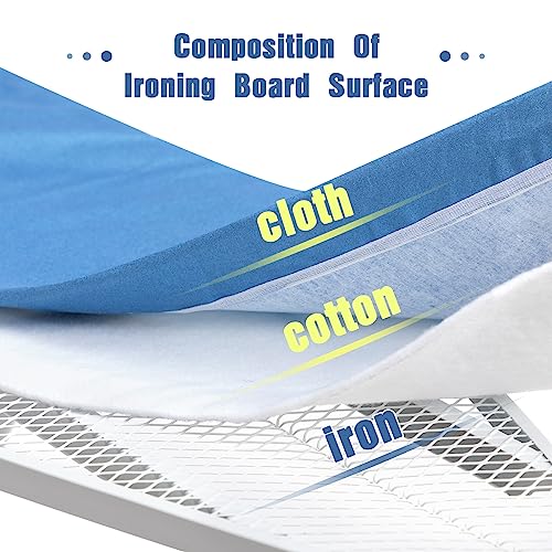 ALIMORDEN Space Saver Ironing Board 43" X 13" with Smart Hanger Adjustable Height 28"-35" Easy Storage, Heat Resistant Silicone Tray, Padded Top Blue