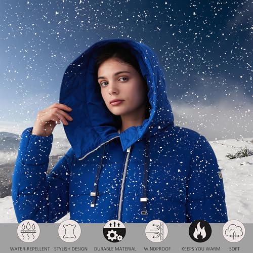 IKAZZ Women's Skiing Jackets Coats, Jackets for Women Casual Extreme Cold Thickened Snowboarding Peacoat Womens Coat Wide Brim Insulated Long Parka, Blue M
