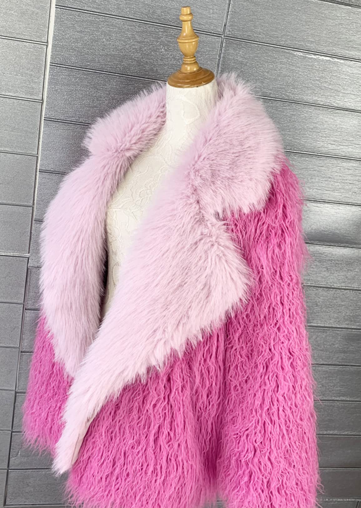 Vickstco Women's Fluffy Long Colorful Faux Fur Jacket Overcoat Warm Outwear Parka Coat Outwear