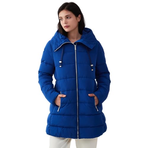 IKAZZ Women's Skiing Jackets Coats, Jackets for Women Casual Extreme Cold Thickened Snowboarding Peacoat Womens Coat Wide Brim Insulated Long Parka, Blue M