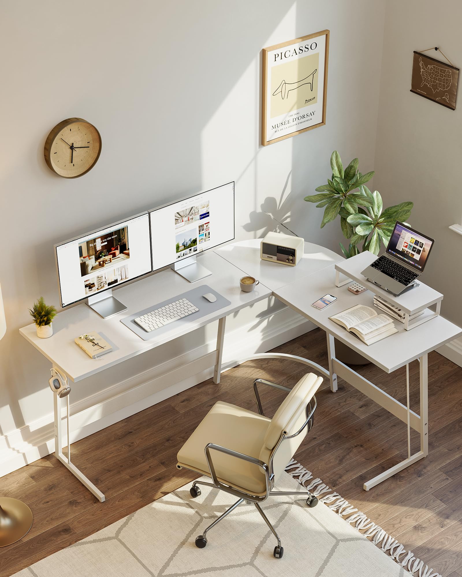 CubiCubi L Shaped Gaming Desk Computer Office Desk, 67 inch Corner Desk with Large Monitor Stand for Home Office Study Writing Workstation, White