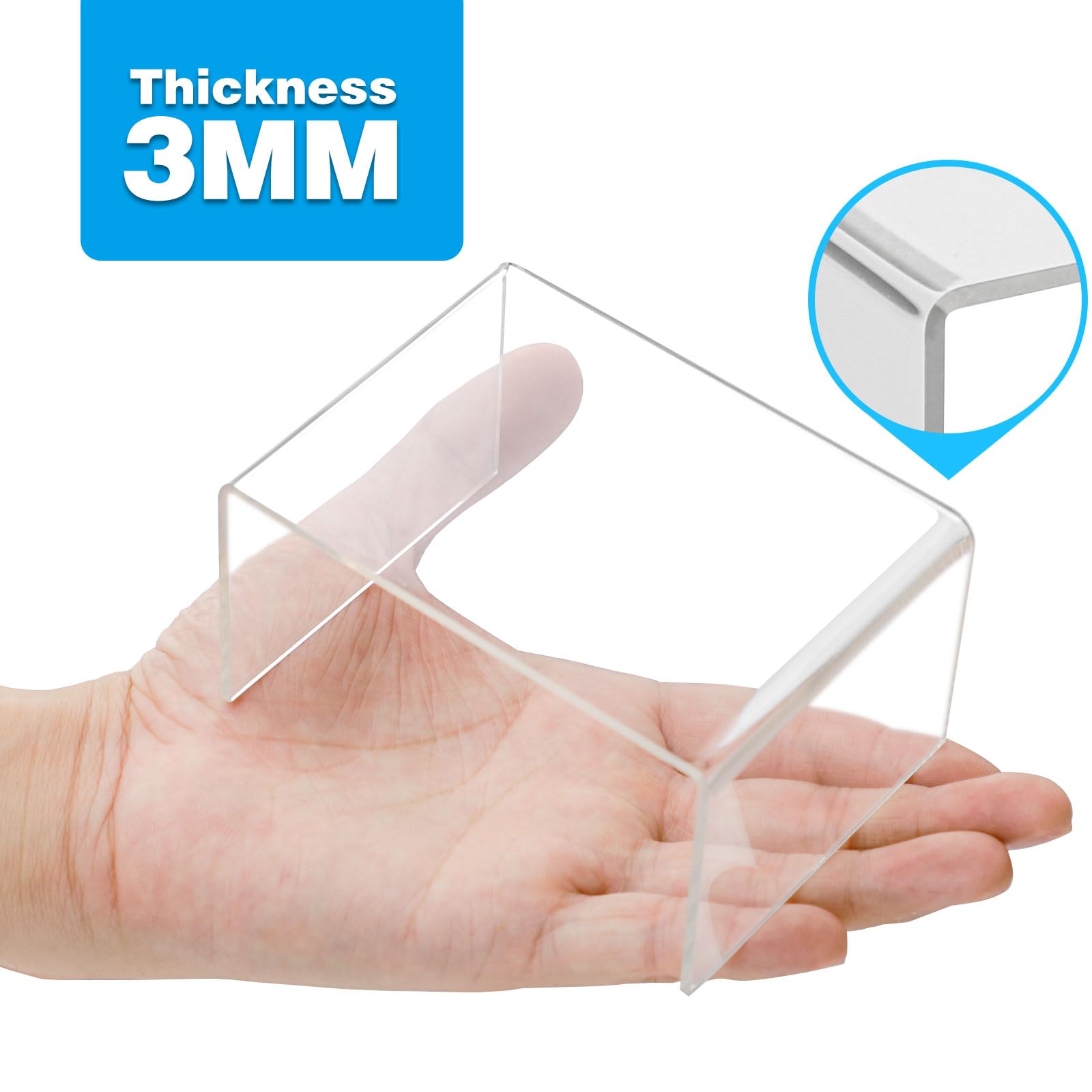 8 Pcs Acrylic Risers for Display, Square Clear Product Stand Shelf, Cupcake Candy Bar Stand for Dessert Table Decor, Desktop Showcase Collectibles Display Risers for Amiibo Funko POP Figures