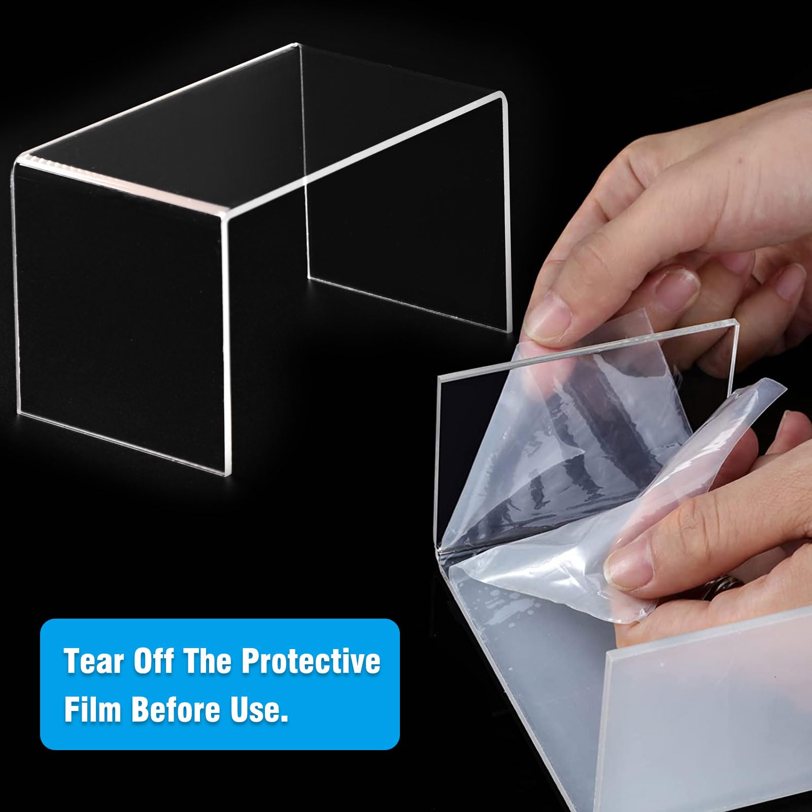 8 Pcs Acrylic Risers for Display, Square Clear Product Stand Shelf, Cupcake Candy Bar Stand for Dessert Table Decor, Desktop Showcase Collectibles Display Risers for Amiibo Funko POP Figures