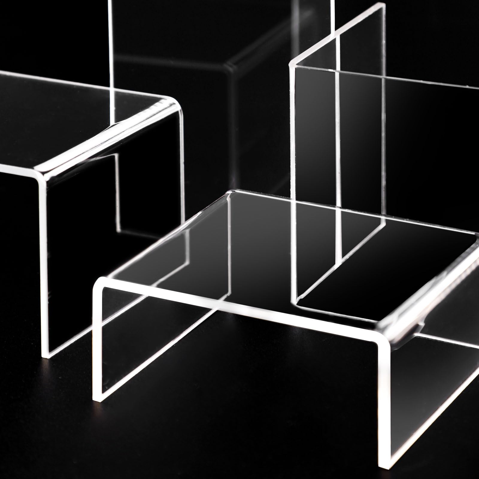 8 Pcs Acrylic Risers for Display, Square Clear Product Stand Shelf, Cupcake Candy Bar Stand for Dessert Table Decor, Desktop Showcase Collectibles Display Risers for Amiibo Funko POP Figures